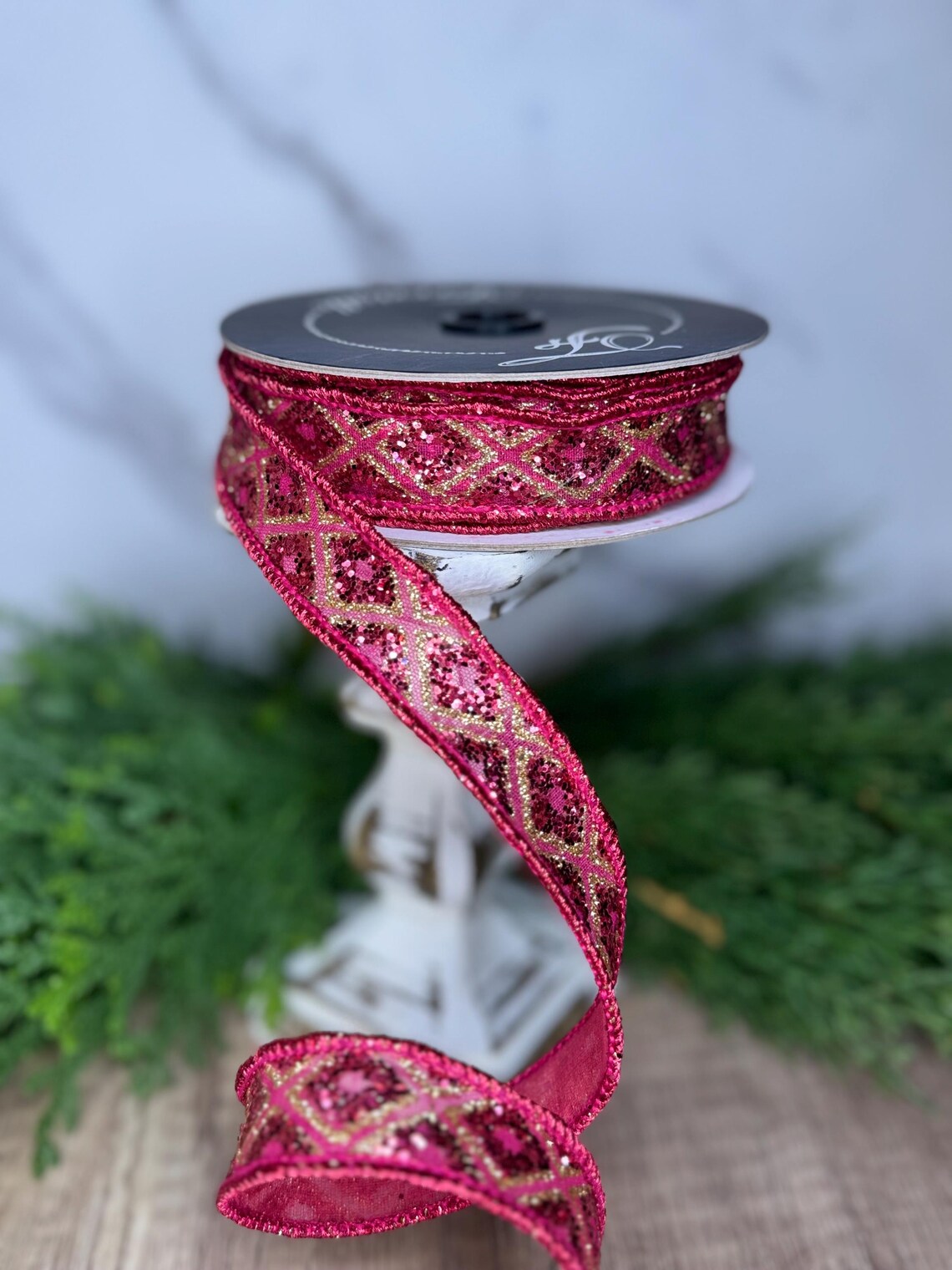 1 Inch HOT PINK MARQUISE Diamond Designer Ribbon, Wired Ribbon, Ribbon ...