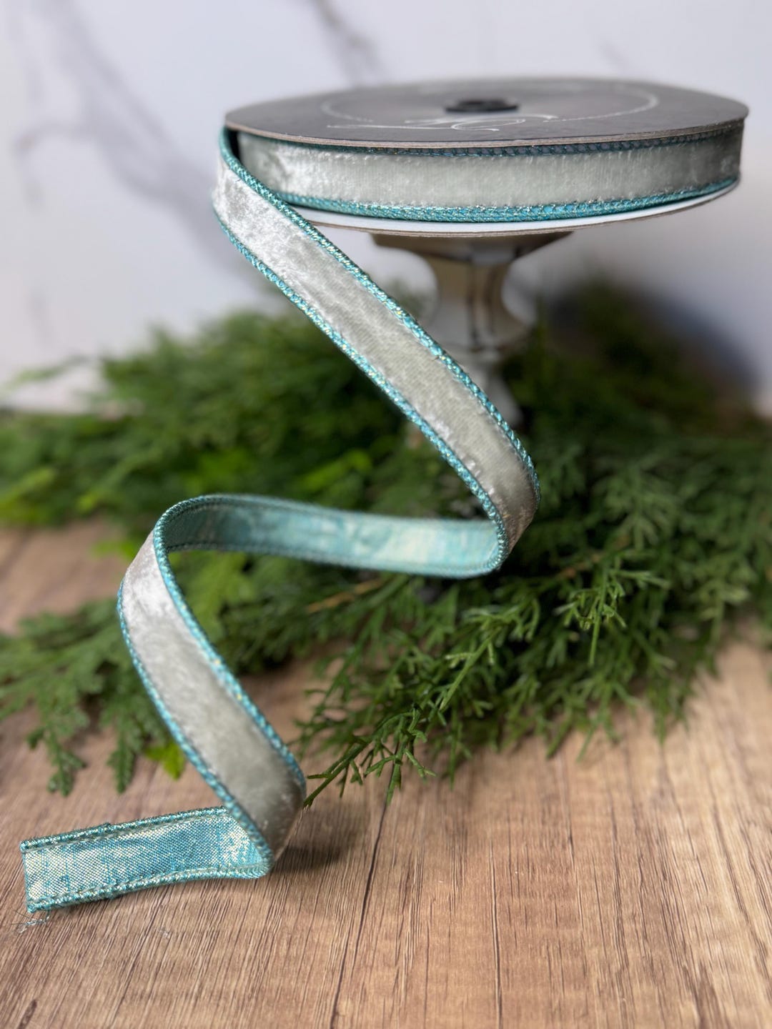 LIGHT BLUE VELVET-.75” Ribbon, Wired Ribbon, Designer Ribbon, Farrisilk ...