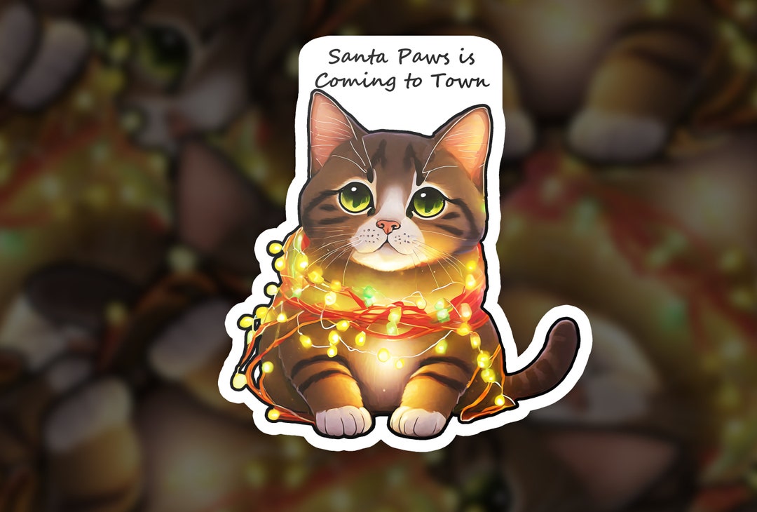 Santa Paws is Coming to Town Holiday Cat Sticker for Laptop - Etsy