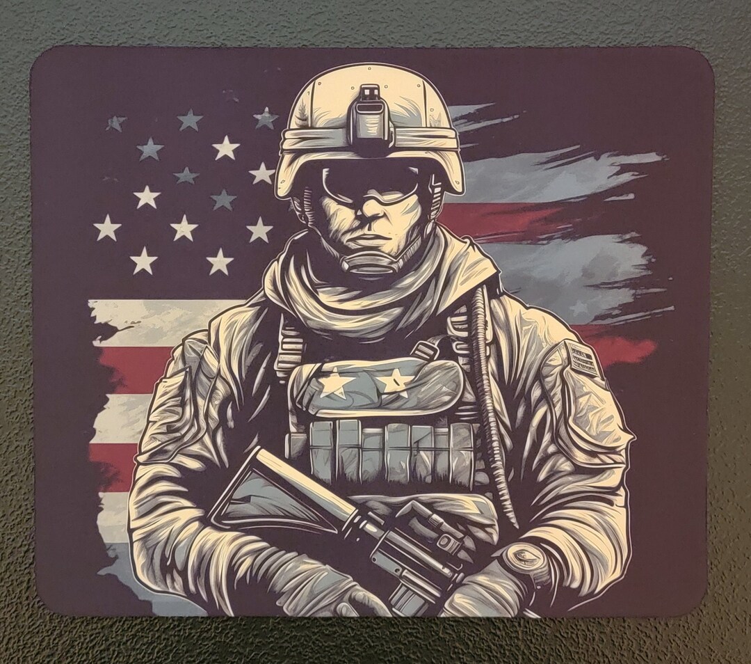 American Flag & Soldier Mouse Pad, Gaming Mouse Pad, Work Mousepad ...