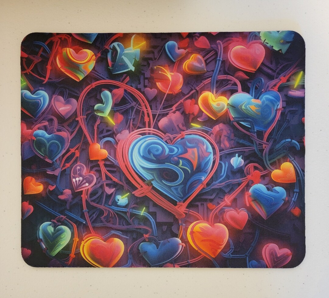 Hearts Mouse Pad, Gaming Mouse Pad, Work Mousepad, Desk Accessory, Neon ...