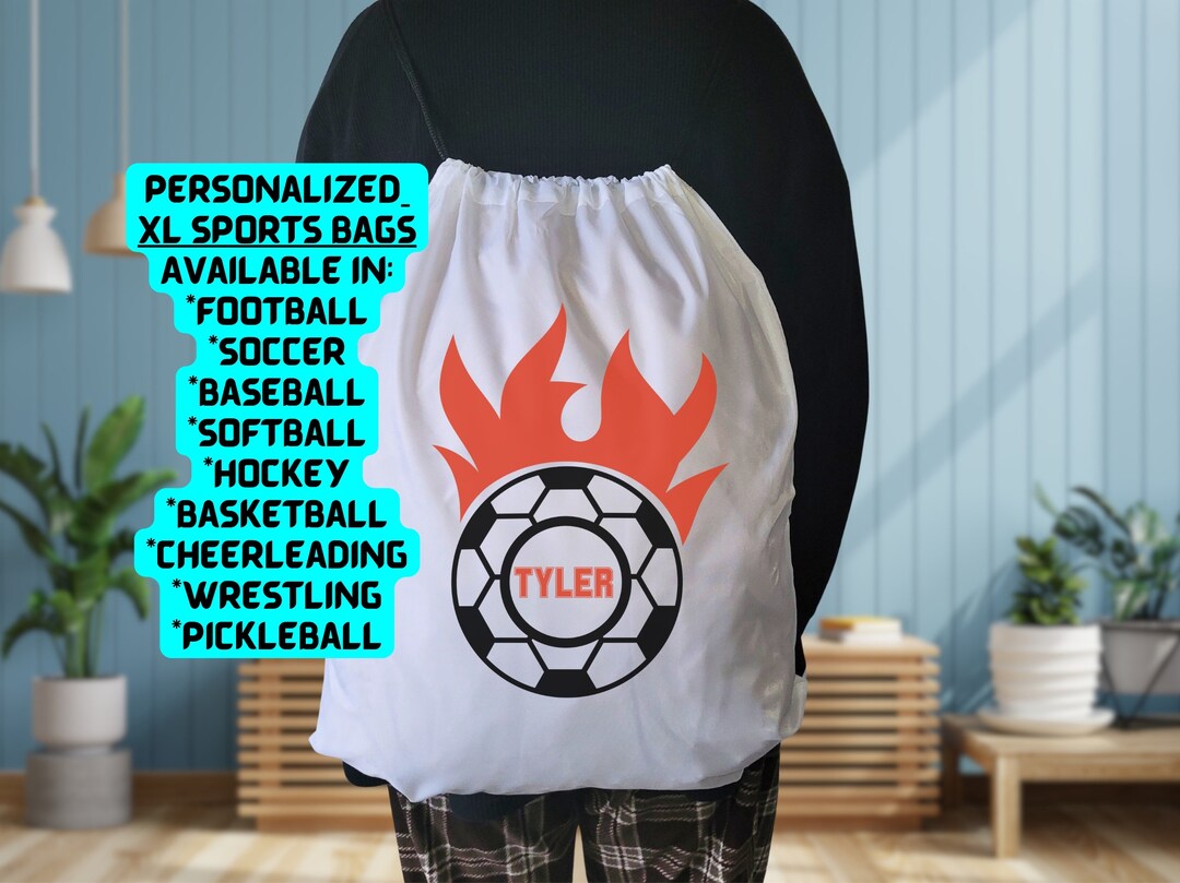 Soccer Drawstring Sling Bag Personalized, Sports Tote Gym Bag Sack ...