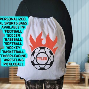 Soccer Drawstring Sling Bag Personalized, Sports Tote Gym Bag Sack ...