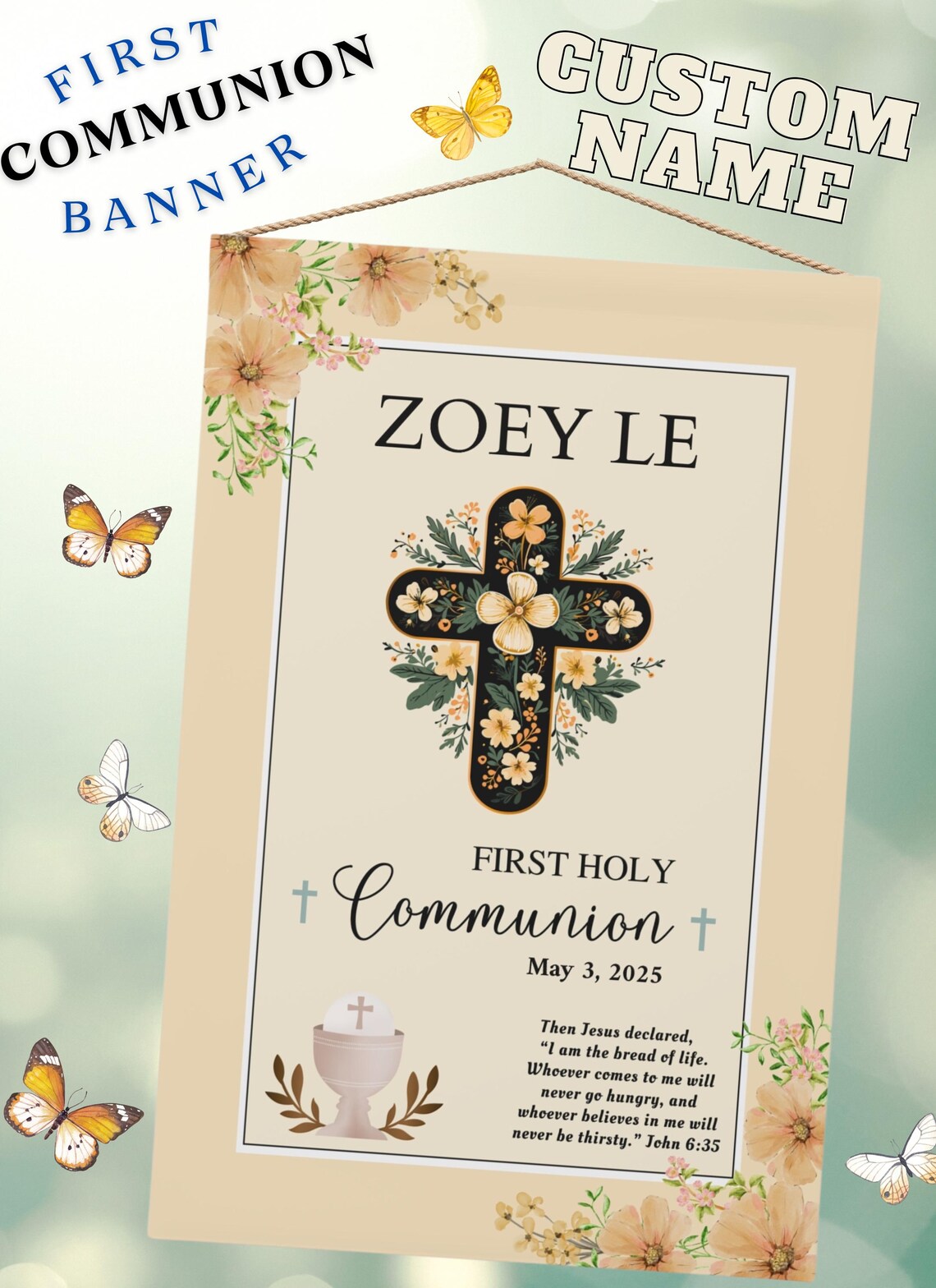 CUSTOMIZED First Holy Communion Banner, Child's Name Banner for First ...
