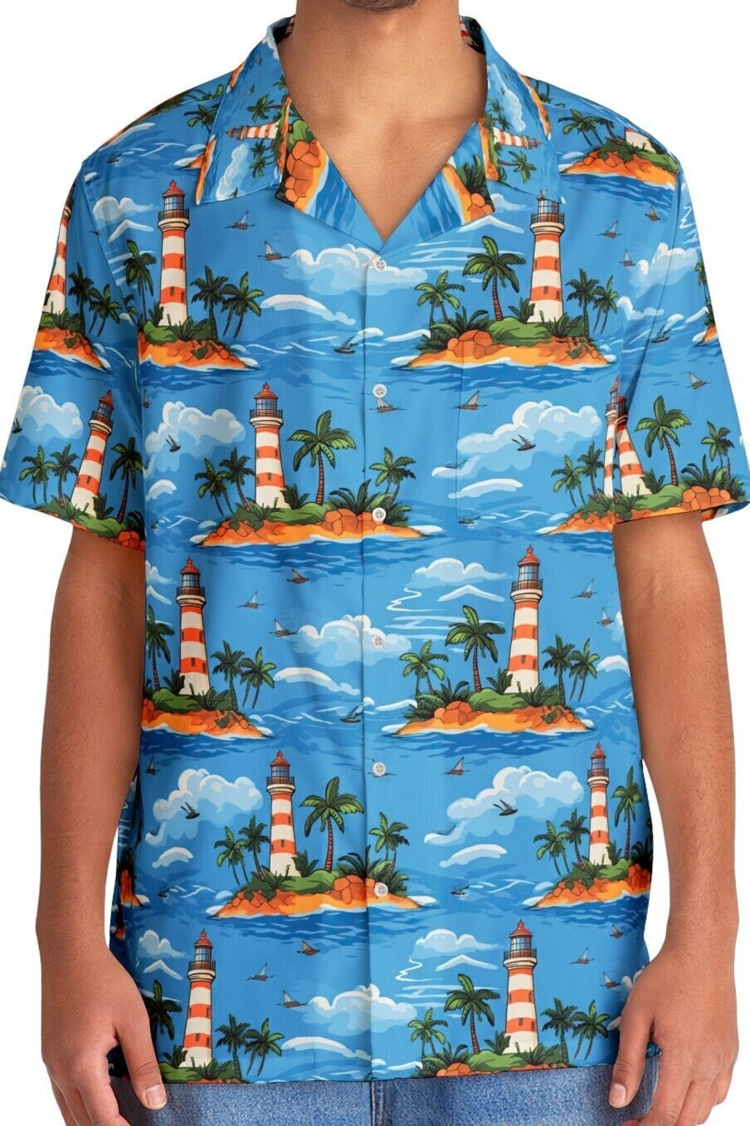 Sizes S to 5XL Lighthouse Beach and Palm Trees Tessellation - Etsy