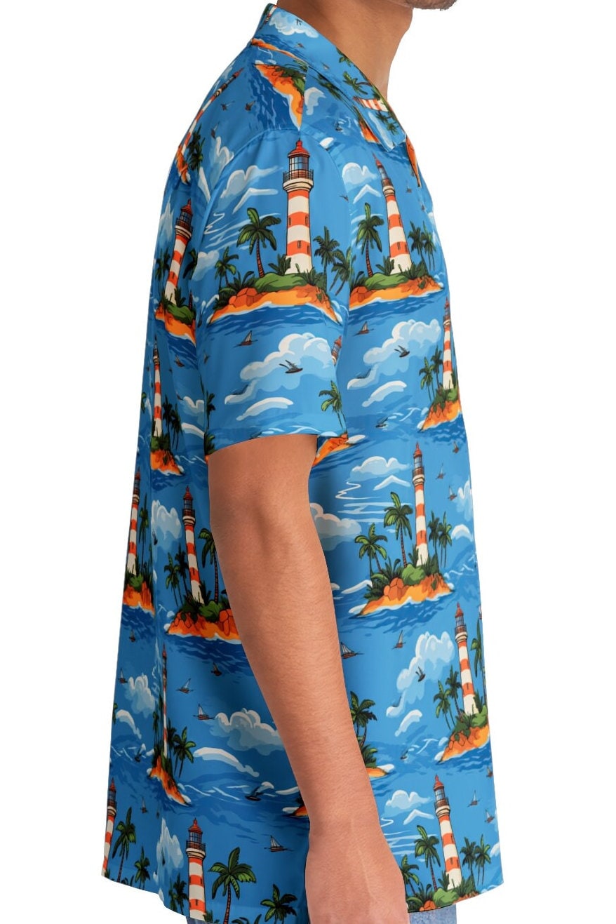 Sizes S to 5XL - Lighthouse, Beach and Palm Trees Tessellation Hawaiian ...