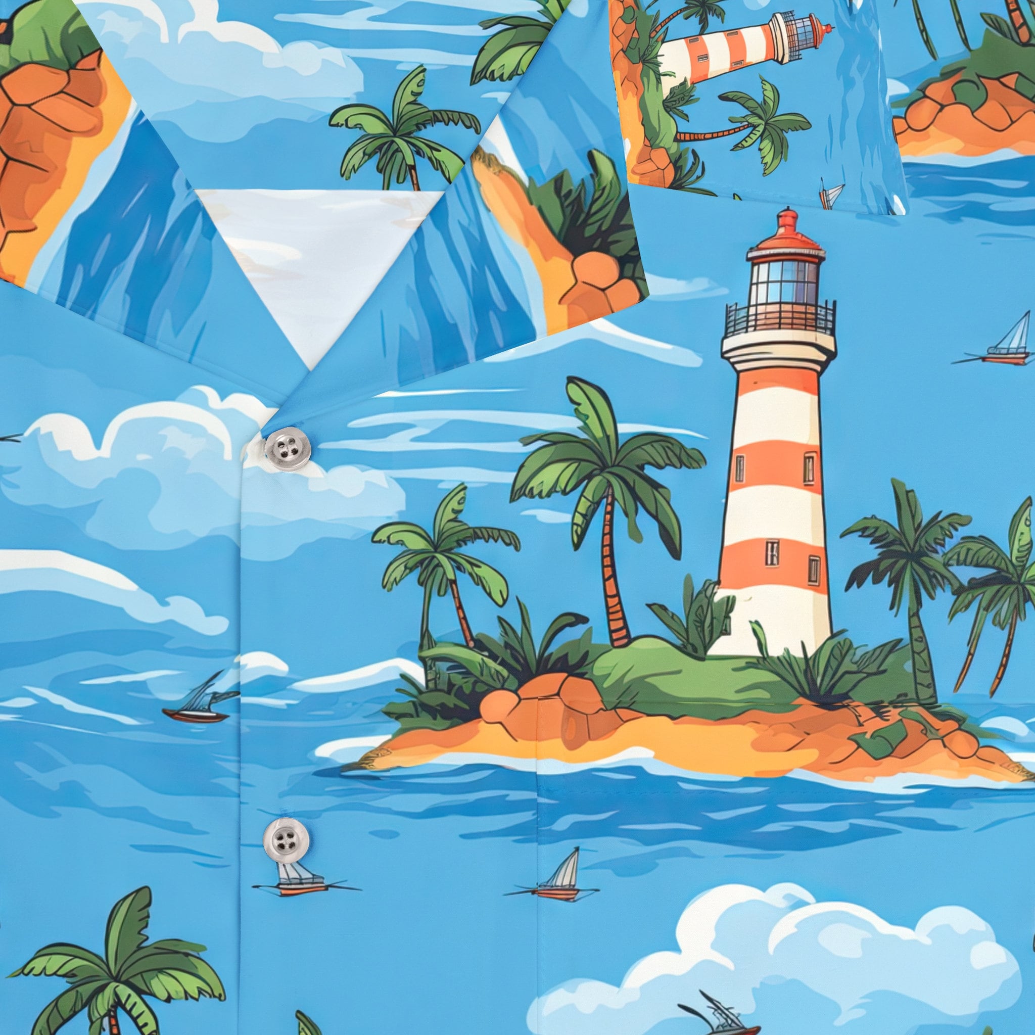 Sizes S to 5XL - Lighthouse, Beach and Palm Trees Tessellation Hawaiian ...