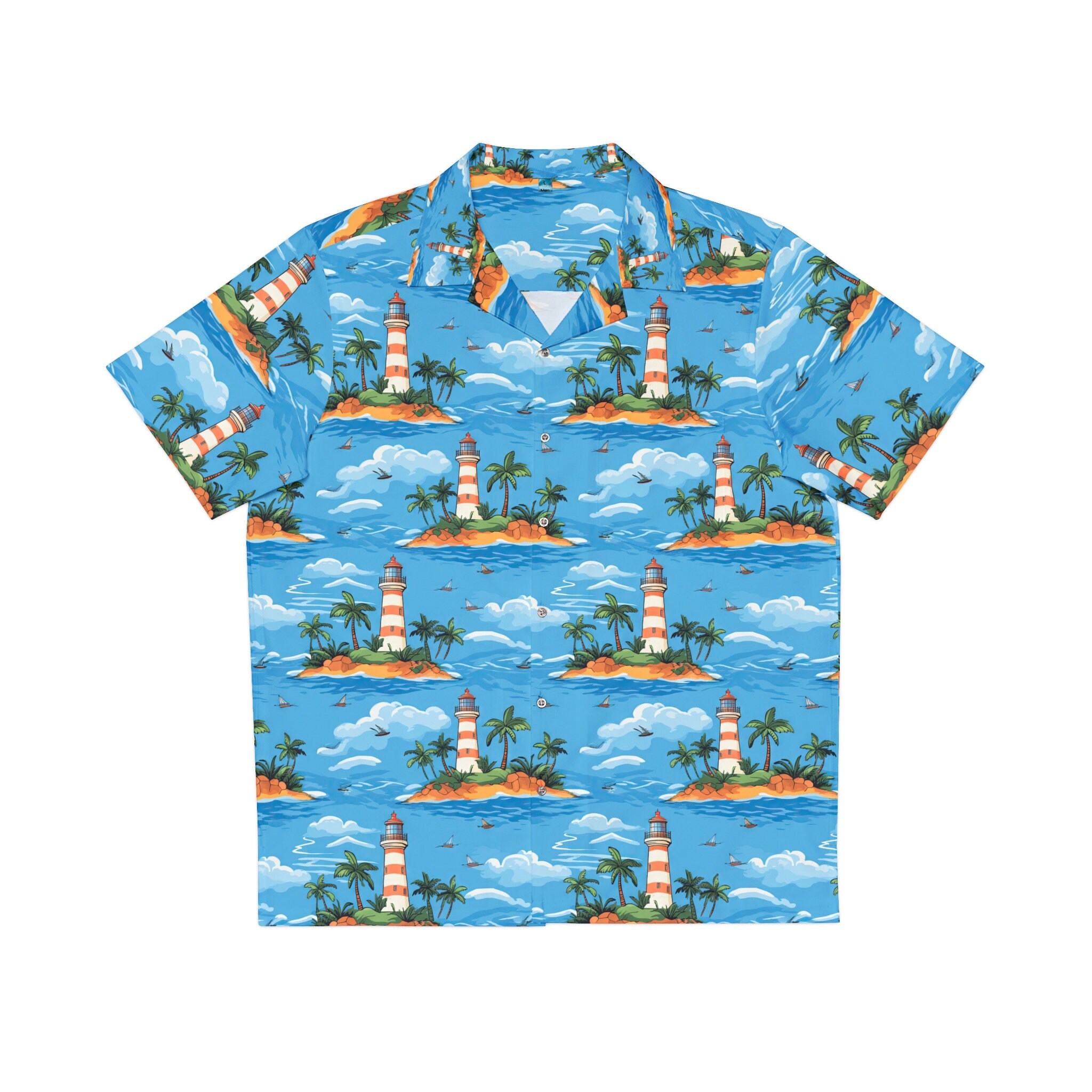 Sizes S to 5XL - Lighthouse, Beach and Palm Trees Tessellation Hawaiian ...