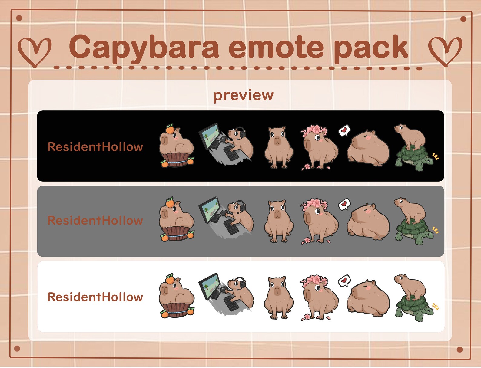 CAPYBARA EMOTES (6) | Twitch | Discord | Youtube | Streaming | Cute ...