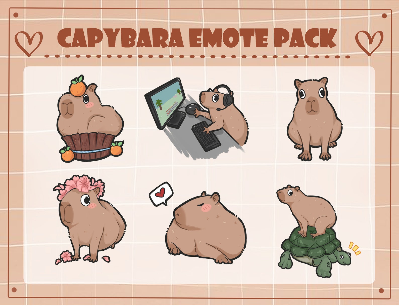 CAPYBARA EMOTES (6) | Twitch | Discord | Youtube | Streaming | Cute ...