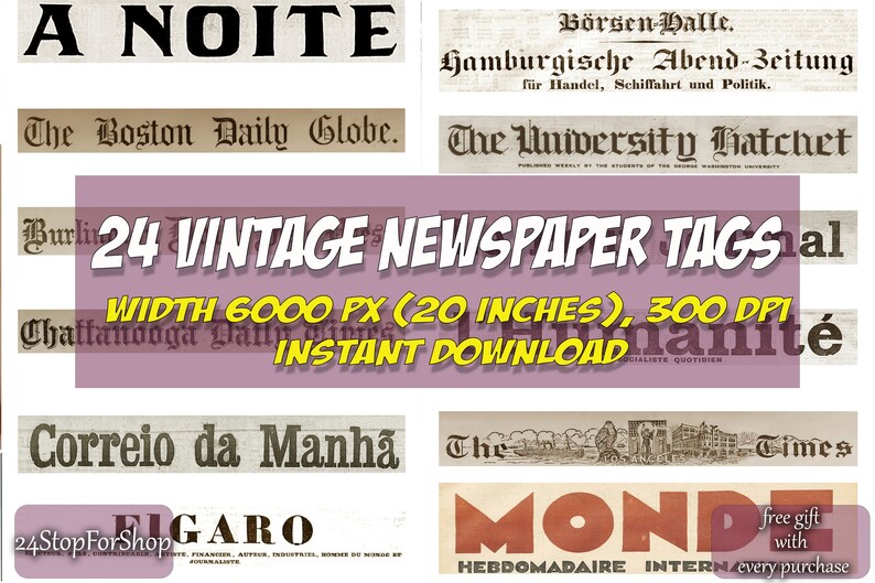 24 Old Newspaper Names Vintage Newspaper Lables Old Signs - Etsy