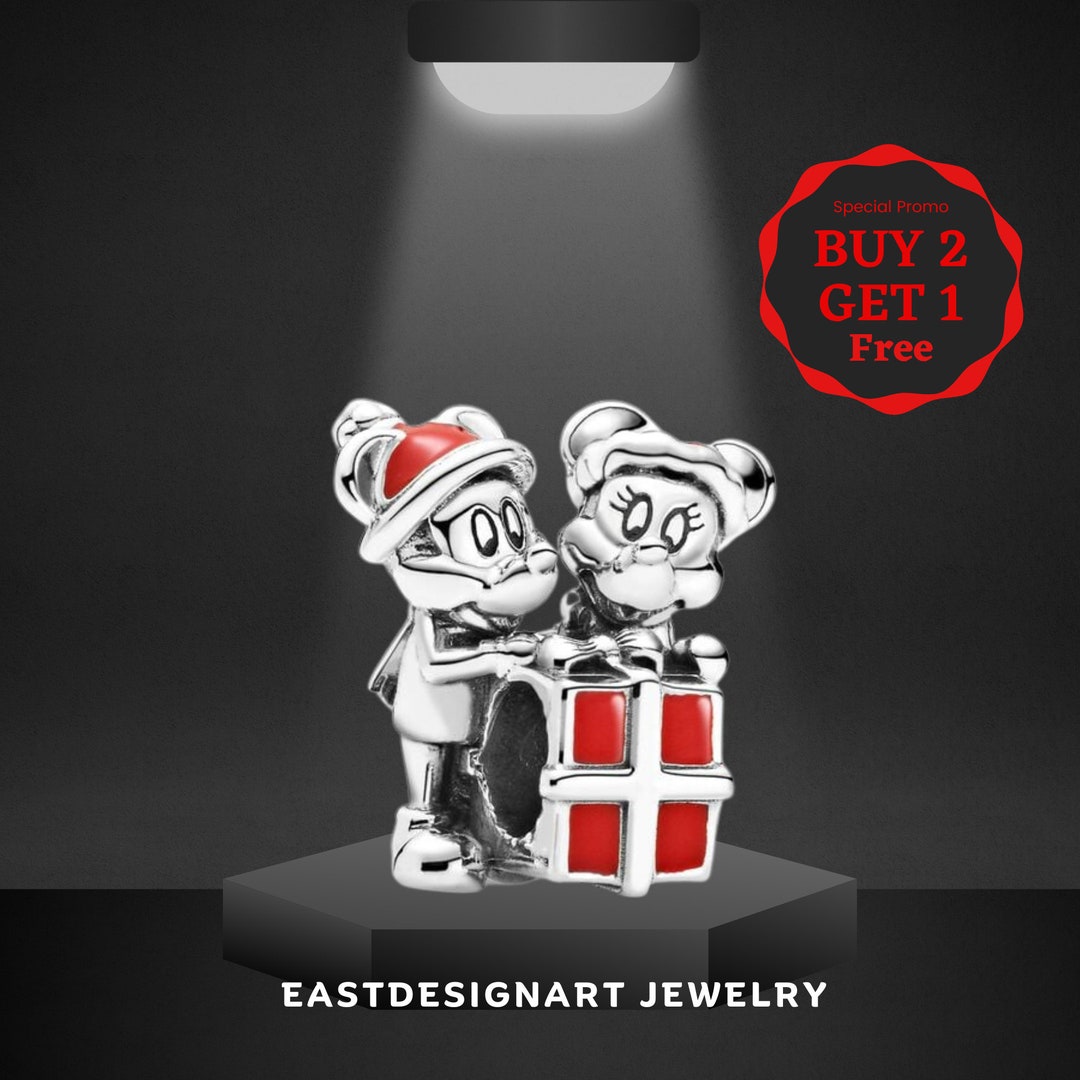 Christmas Mickey & Minnie Mouse Present Charm 925 Silver - Etsy