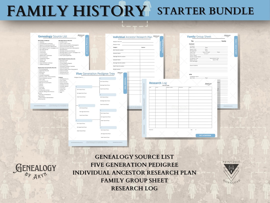 Genealogy Starter Kit: Family History Worksheets (printable & Fillable ...