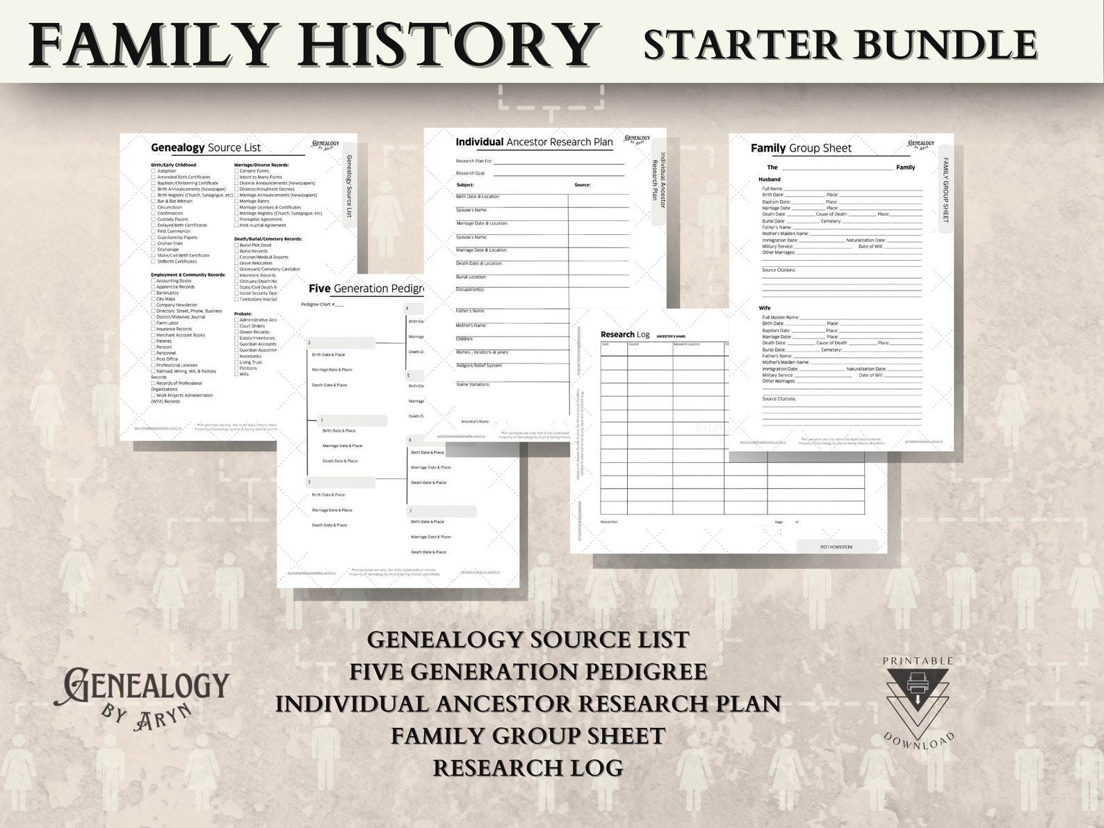 Family History Starter Bundle: Genealogy PDF Worksheets to Organize and ...