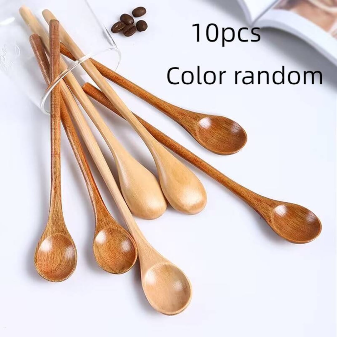 10-piece Handcrafted Long Handle Wooden Spoon Set for Kitchen Mixing ...
