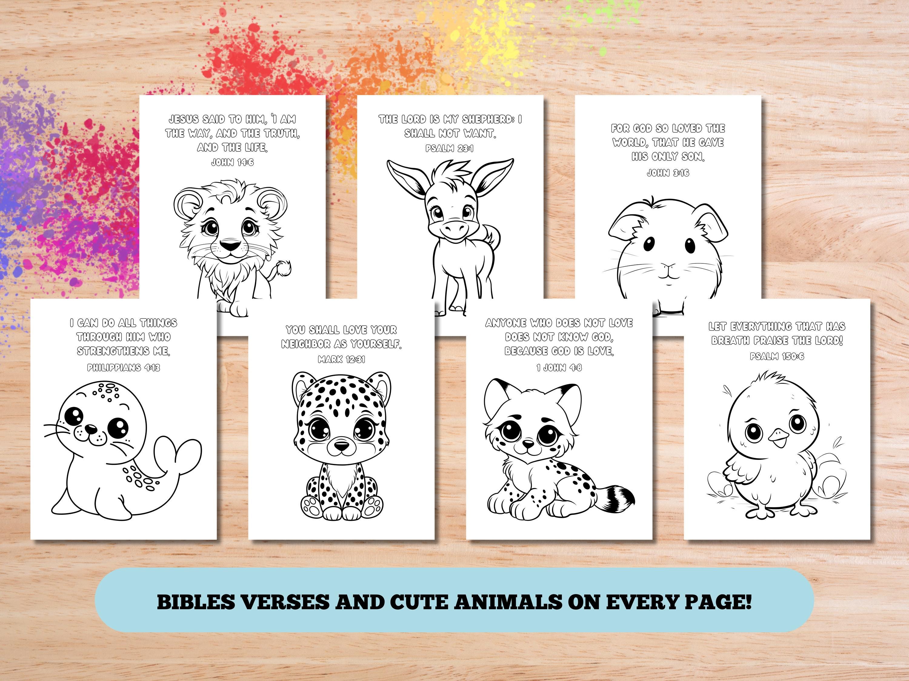 32 Bible Verse & Cute Animals Coloring Pages for Kids | Cute Animal ...
