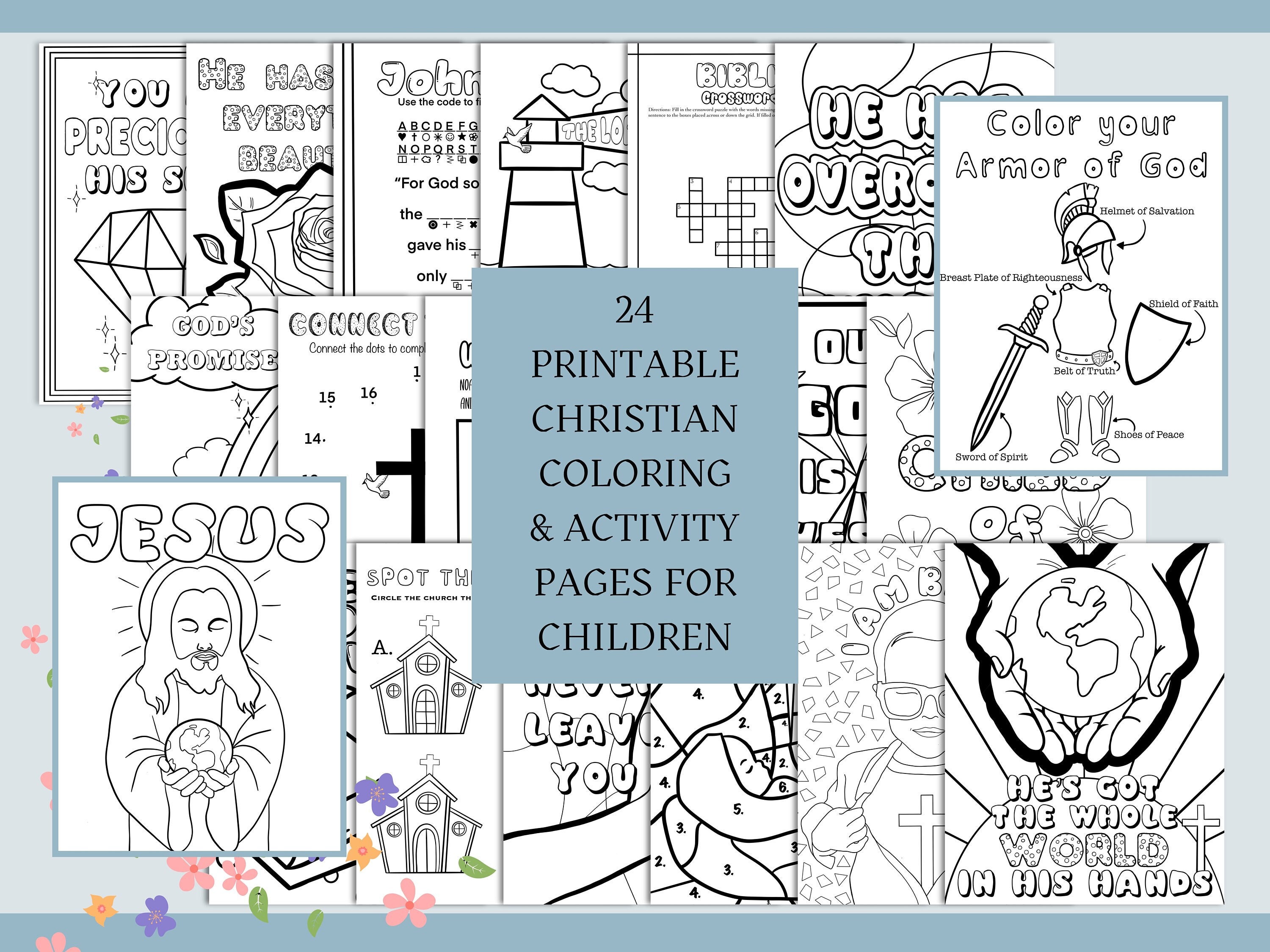 24 Bible Verse Coloring & Activity Pages for Kids | PRINTABLE DIGITAL ...