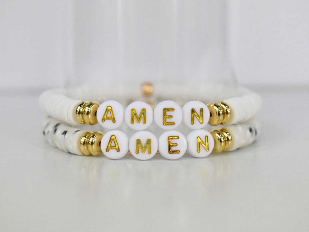 Amen Bracelet Amen Gold or Silver Bracelet Christian Clay Bead Bracelet ...