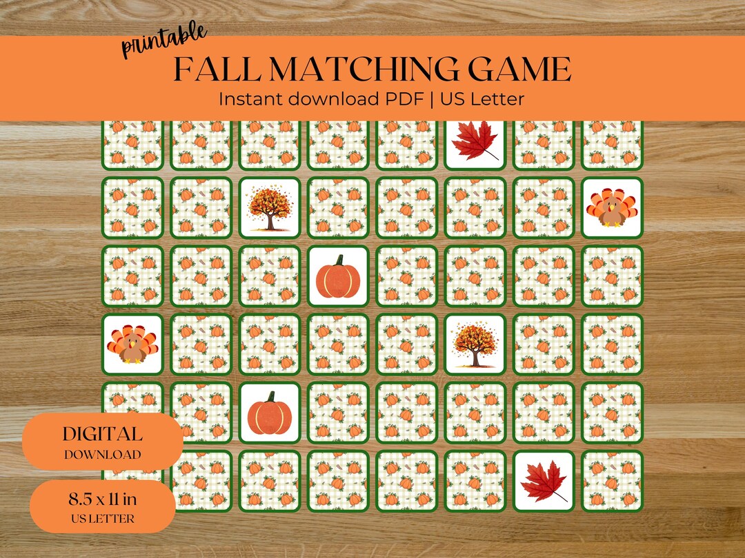 Fall Theme Matching Game | Autumn Printable Game | DIGITAL DOWNLOAD - Etsy