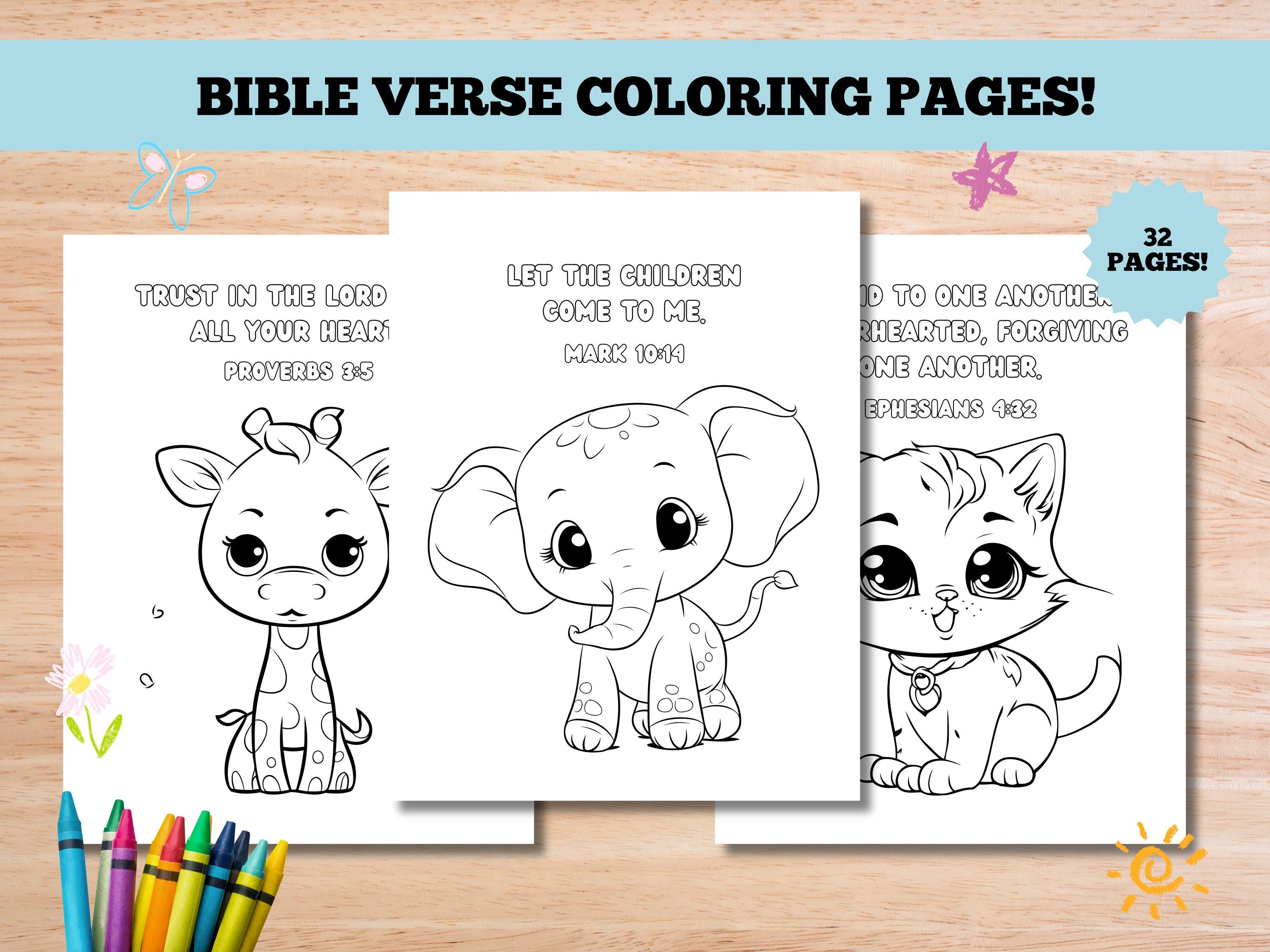 32 Bible Verse & Cute Animals Coloring Pages for Kids | Cute Animal ...
