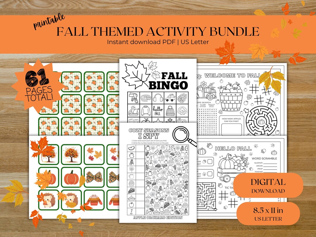 Fall Themed Activity Bundle for Kids | Children's Autumn Printable ...
