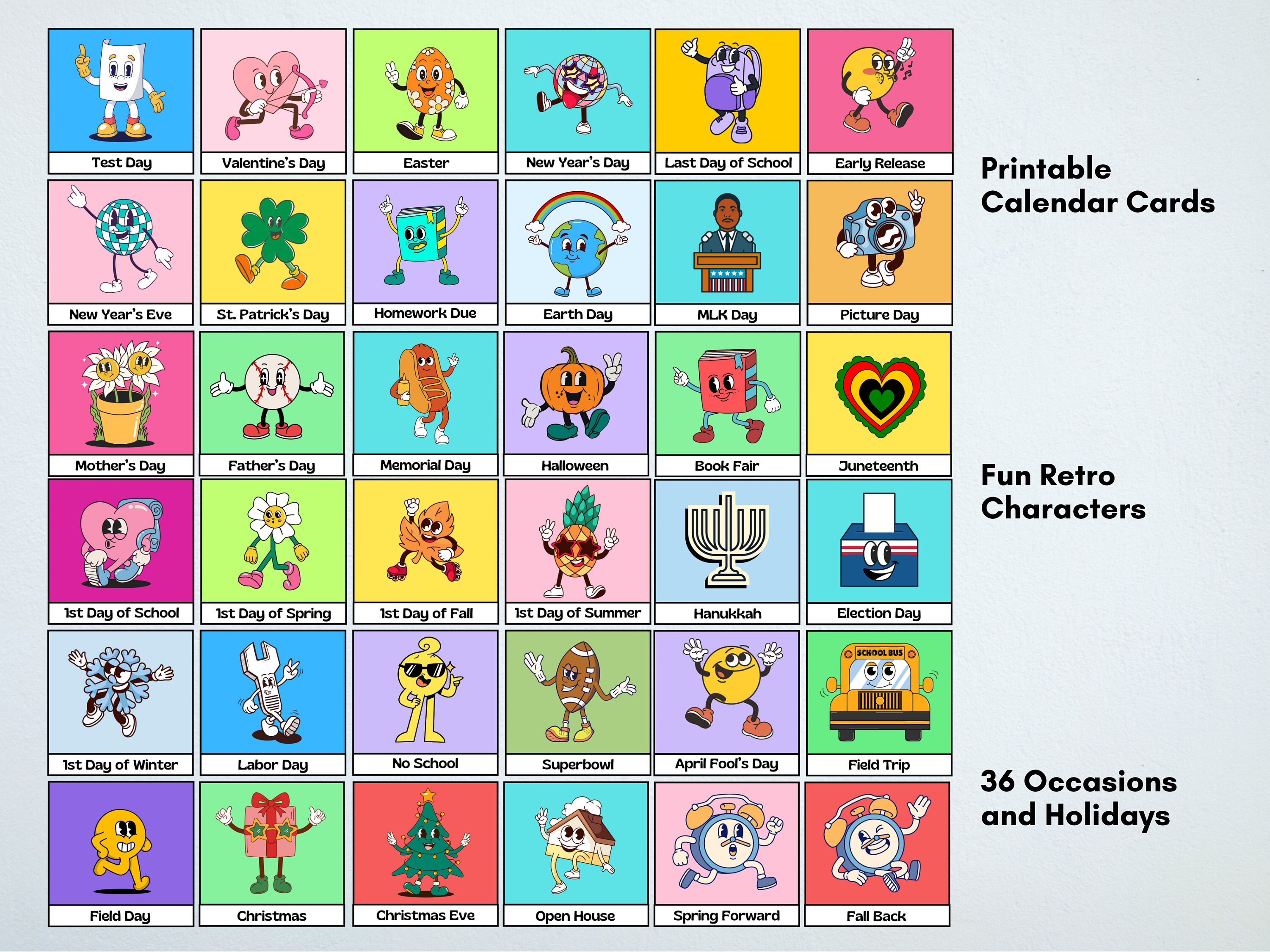 Retro-themed Classroom Calendar Set | Digital Printable Calendar Cards ...