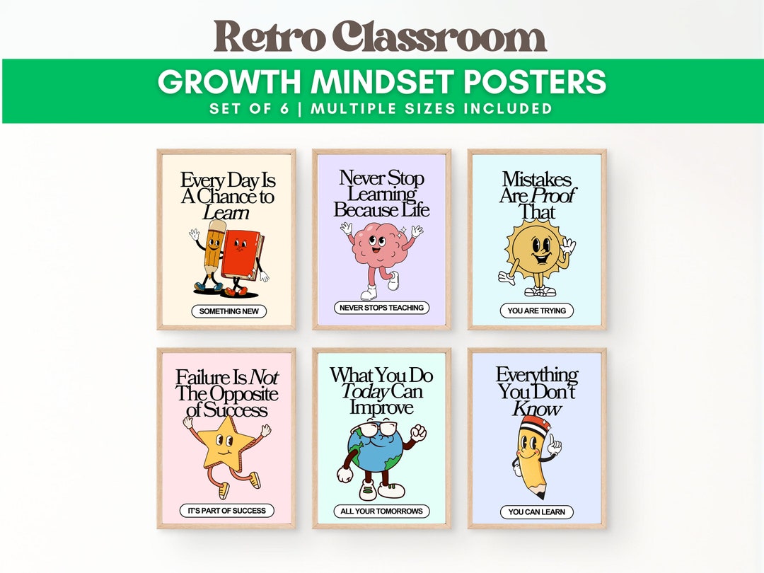 Retro Classroom Bundle: Colorful Growth Mindset Posters, Teacher ...