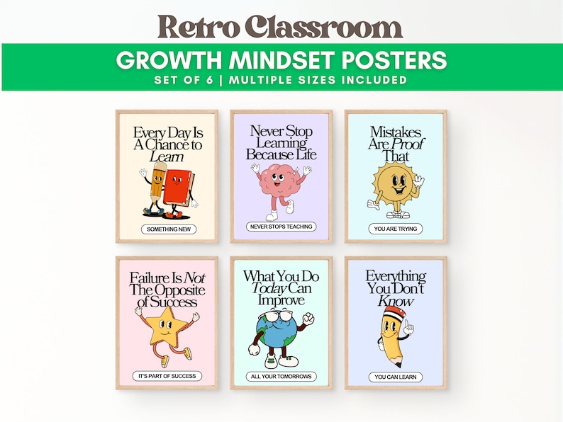 Retro Classroom Bundle: Colorful Growth Mindset Posters, Teacher ...