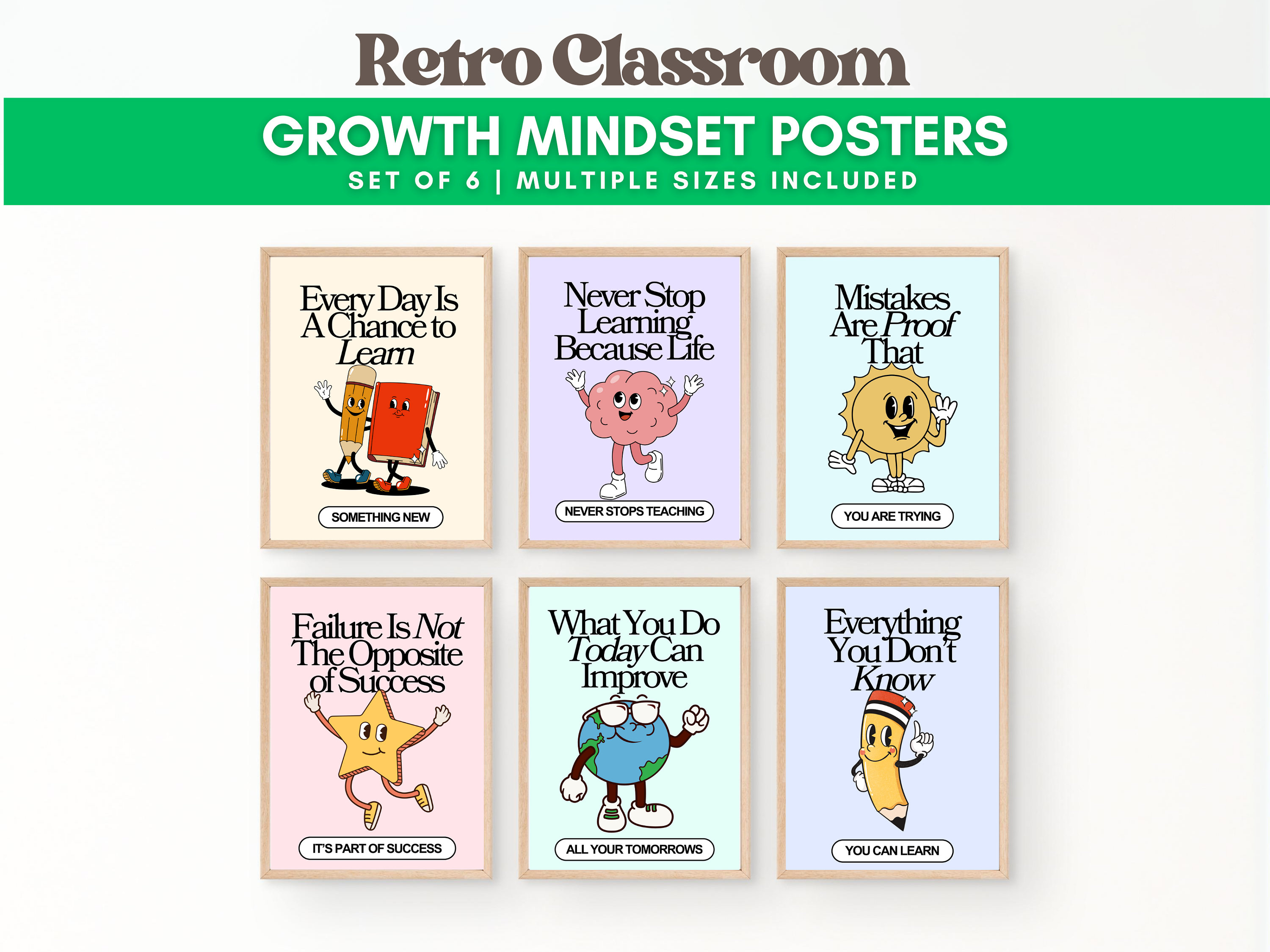 Retro Classroom Growth Mindset Posters: Set of 6 (digital Download) - Etsy