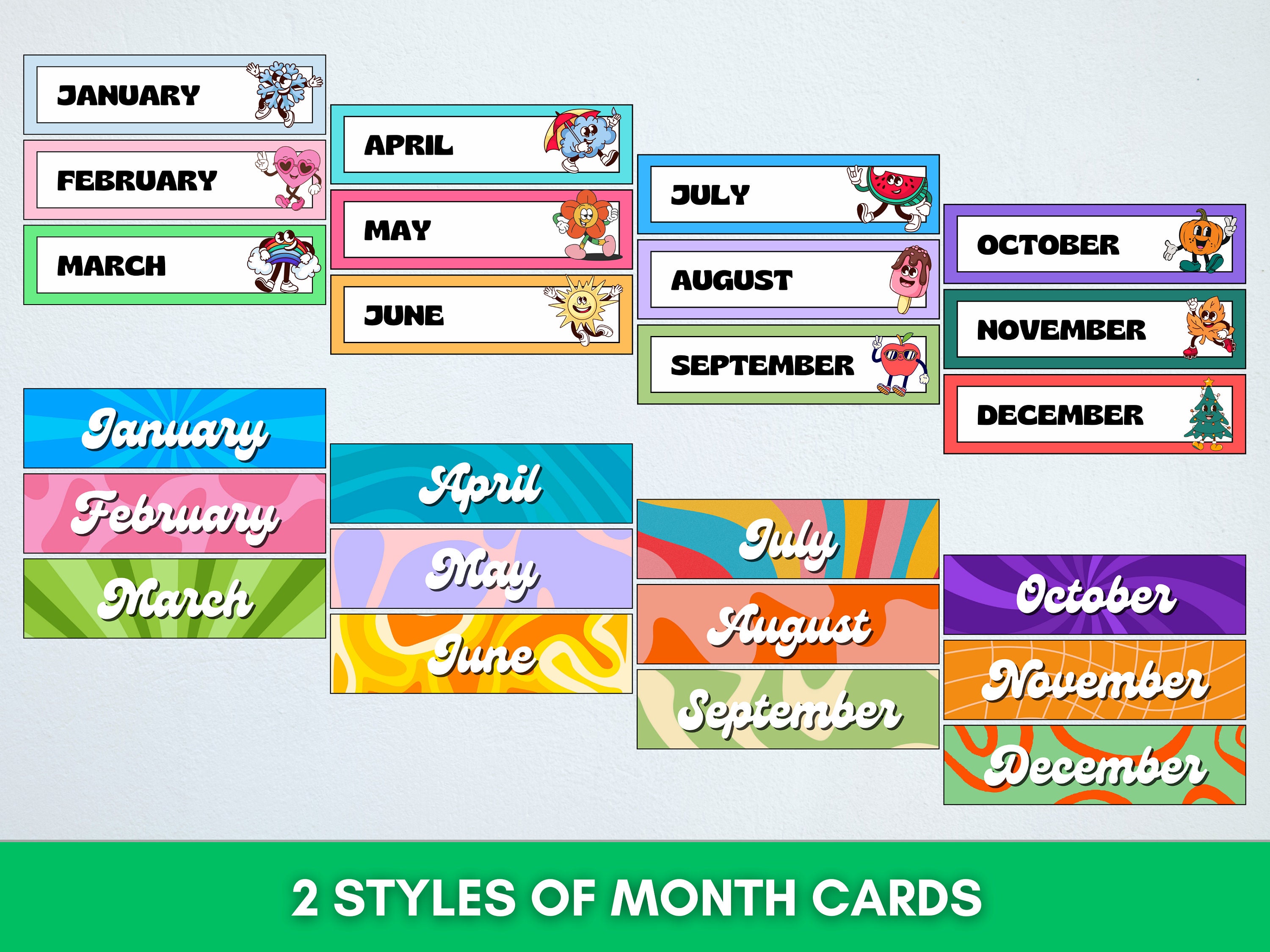 Retro-themed Classroom Calendar Set | Digital Printable Calendar Cards ...