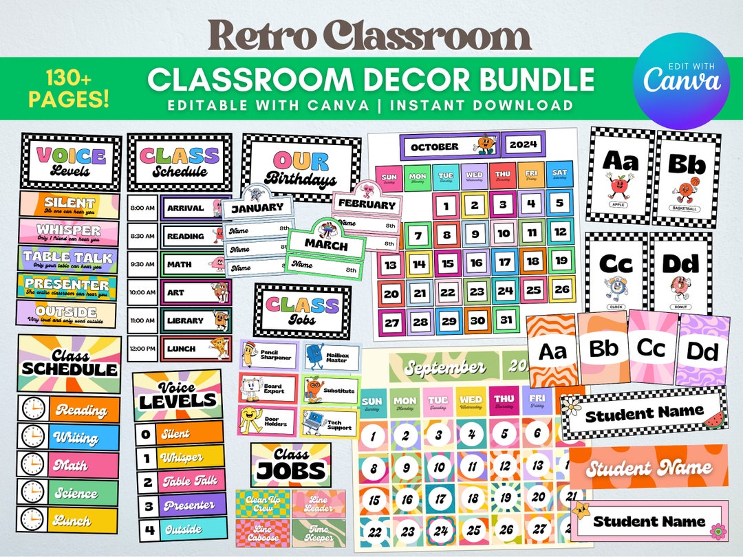 Retro Classroom Decor Mega Bundle: Colorful Classroom Theme, EDITABLE ...