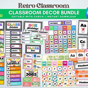 Retro Classroom Decor Mega Bundle: Colorful Classroom Theme, EDITABLE ...