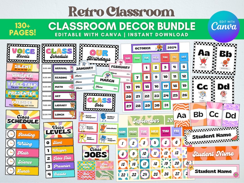 Retro Classroom Decor Mega Bundle: Colorful Classroom Theme, EDITABLE ...