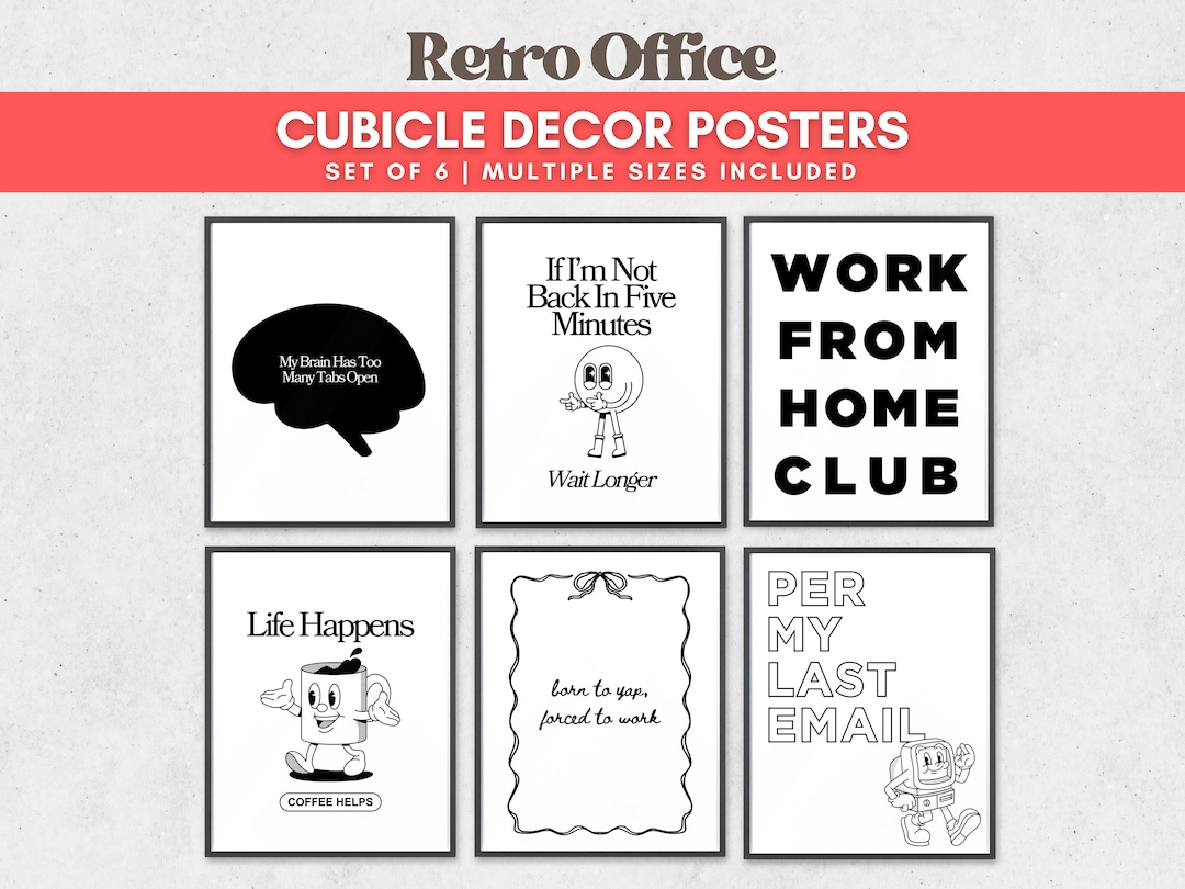 Cubicle Decor Set of 6 Funny Black and White Posters, Minimalist Office ...