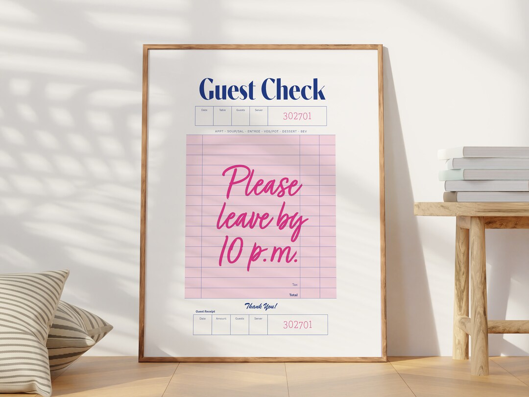 Vintage Guest Check Poster Digital Download | Cute Pastel Pink Wall Art ...