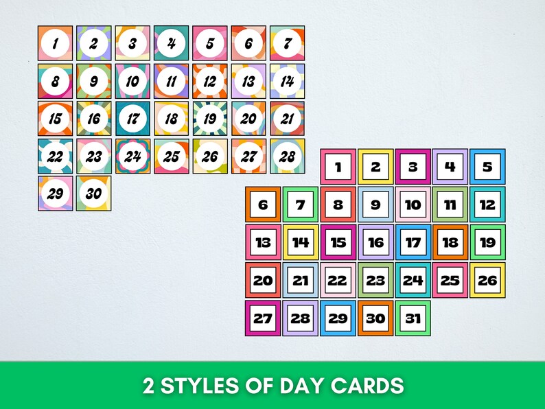 Retro-themed Classroom Calendar Set | Digital Printable Calendar Cards ...