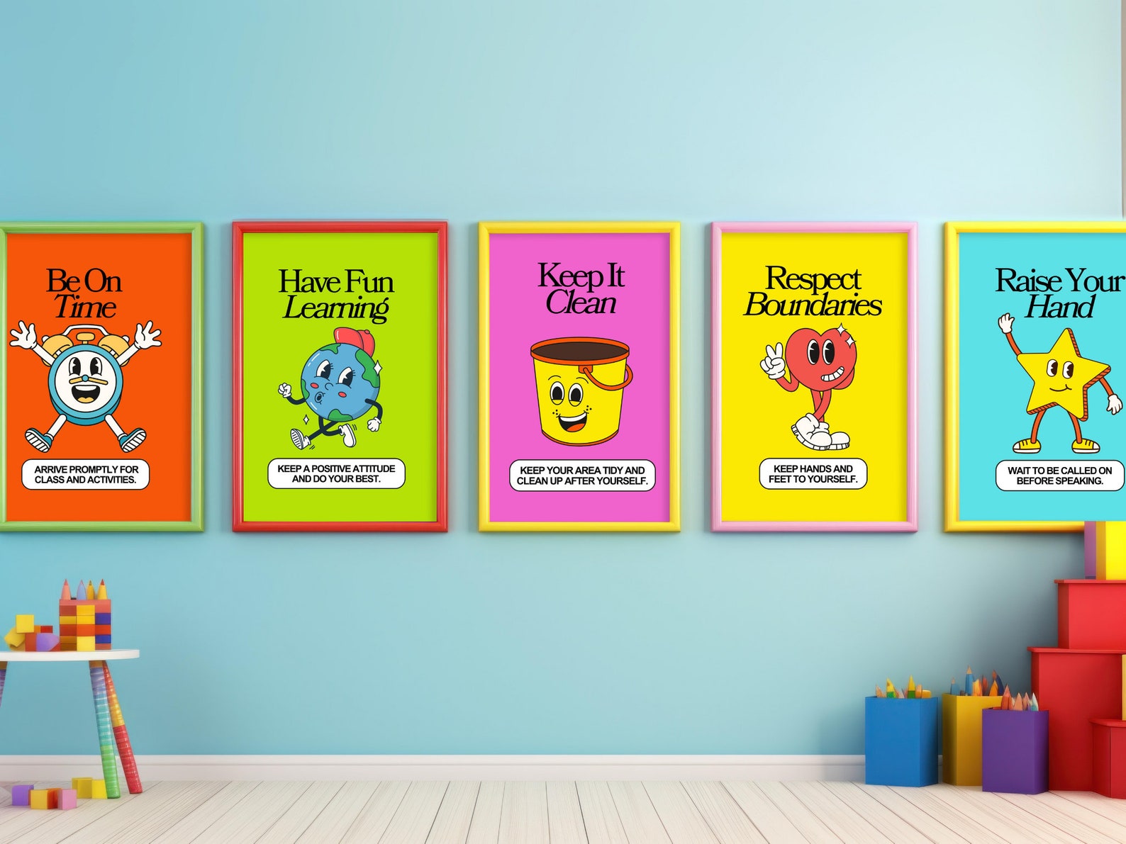 Neon Retro Classroom Bundle: Bright Colors Class Rules Posters, 90s ...