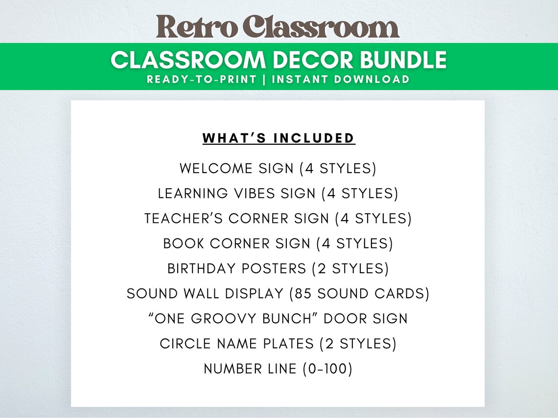 Retro-themed Classroom Decor Bundle | Groovy Classroom Signs, Sound ...