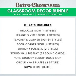 Retro-themed Classroom Decor Bundle | Groovy Classroom Signs, Sound ...