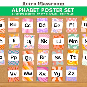 Retro Classroom Decor Bundle - Alphabet Posters & Bulletin Board Kit ...