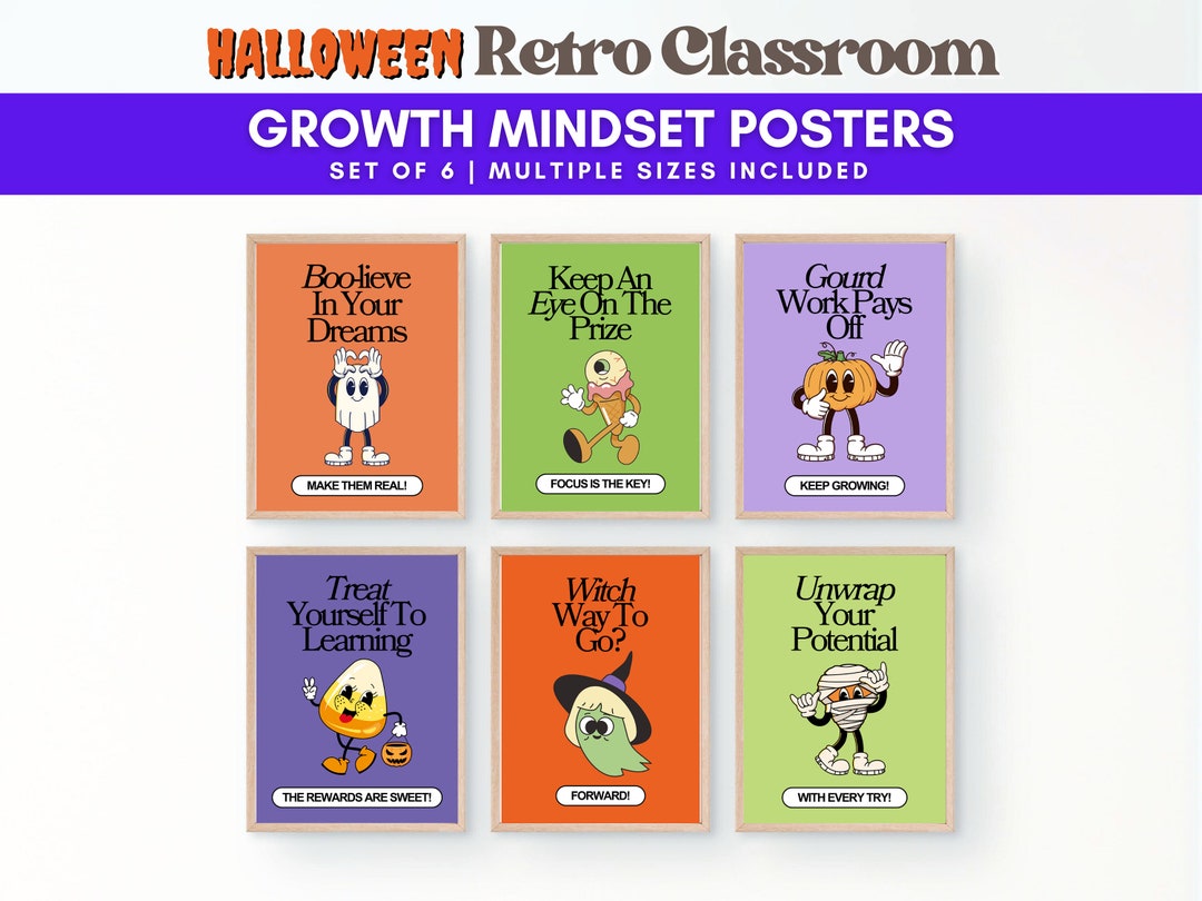 Retro Halloween Growth Mindset Posters Set of 6 Spooky Classroom Decor ...