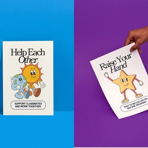 Retro Classroom Bundle: Colorful Classroom Rules Posters, Teacher ...