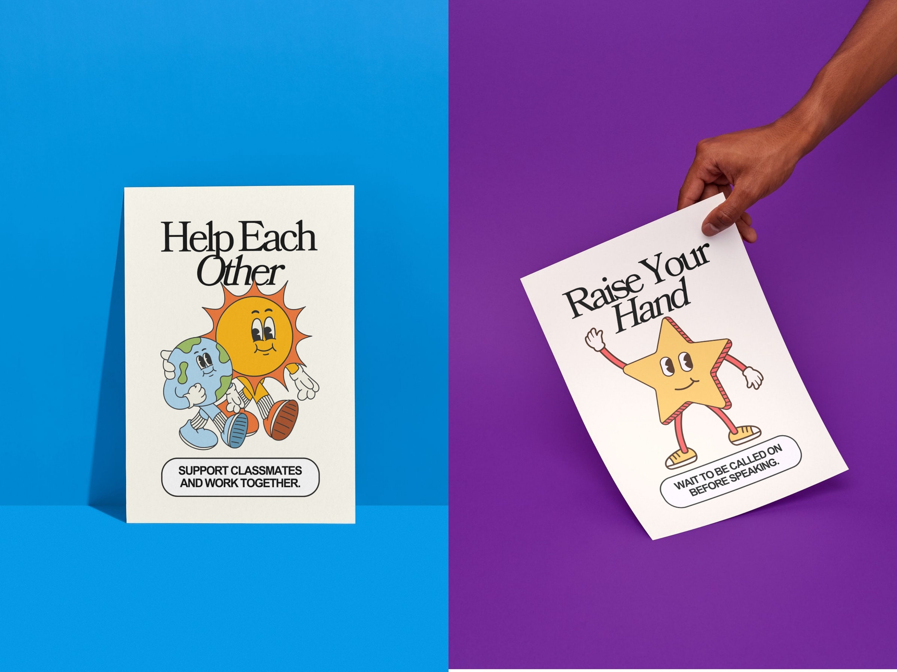 Retro Classroom Bundle: Colorful Classroom Rules Posters, Teacher ...