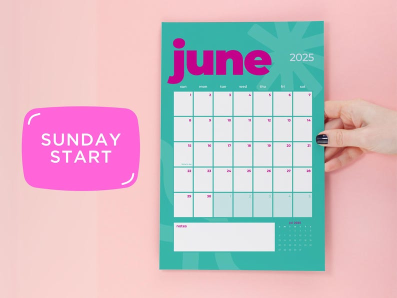 Bright Colorful 2025 Wall Calendar | Printable 2025 Calendar | Giant ...