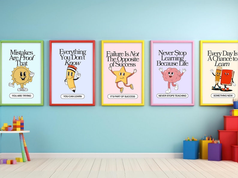 Retro Classroom Bundle: Colorful Growth Mindset Posters, Teacher ...