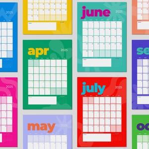 Bright Colorful 2025 Wall Calendar | Printable 2025 Calendar | Giant ...
