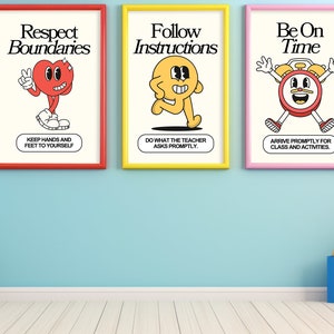 Retro Classroom Bundle: Colorful Classroom Rules Posters, Teacher ...