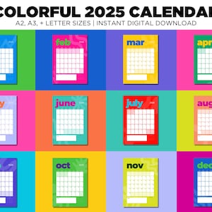 Bright Colorful 2025 Wall Calendar | Printable 2025 Calendar | Giant ...