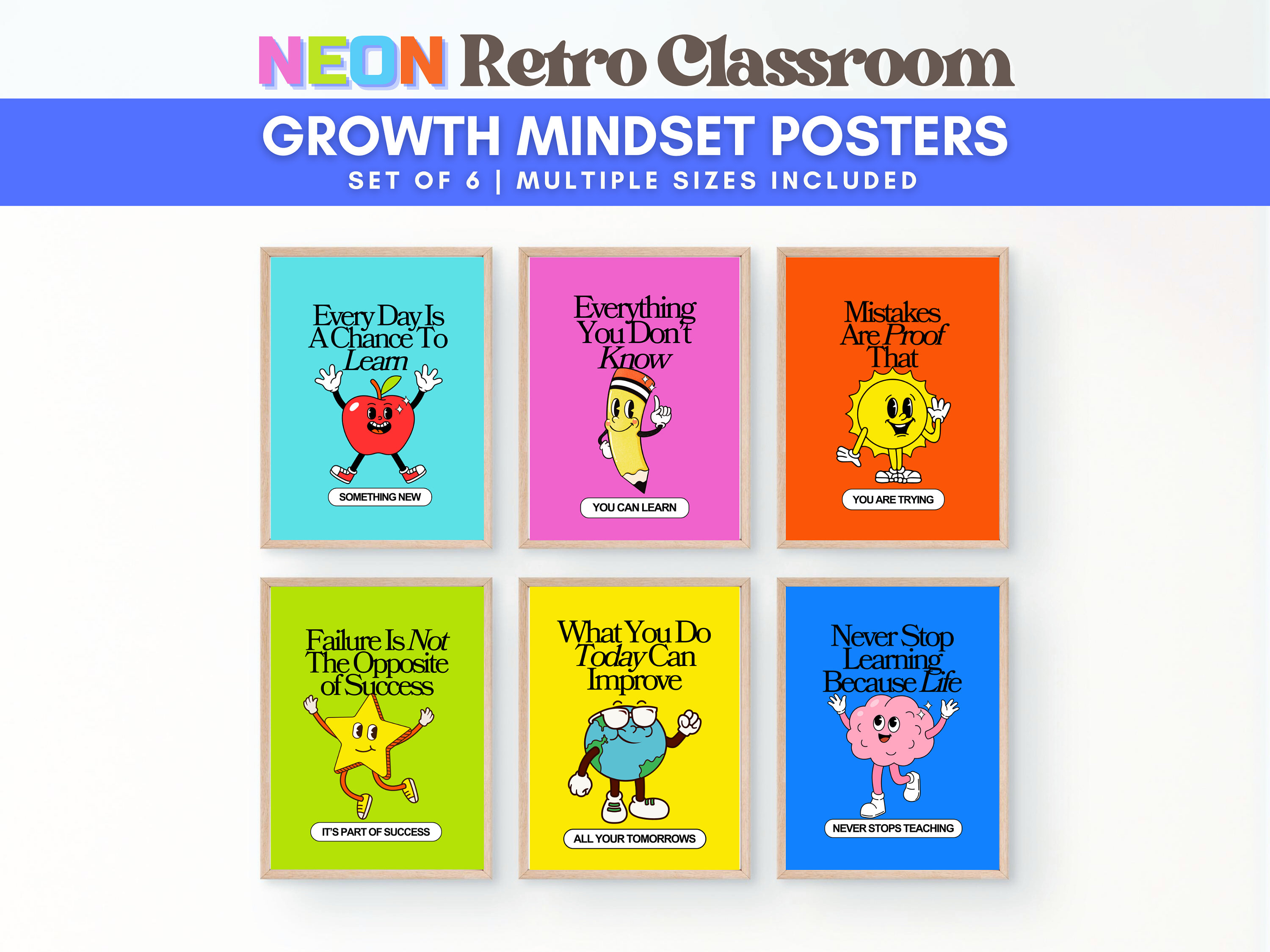 Neon Retro Classroom Bundle: Colorful Growth Mindset Posters, Teacher ...