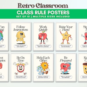 Retro Classroom Bundle: Colorful Classroom Rules Posters, Teacher ...